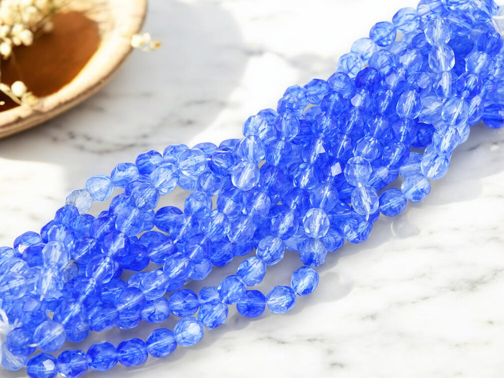 *25* 6mm Blue Crystal Luster Fire Polished Round Beads – Gr8Bead's ...